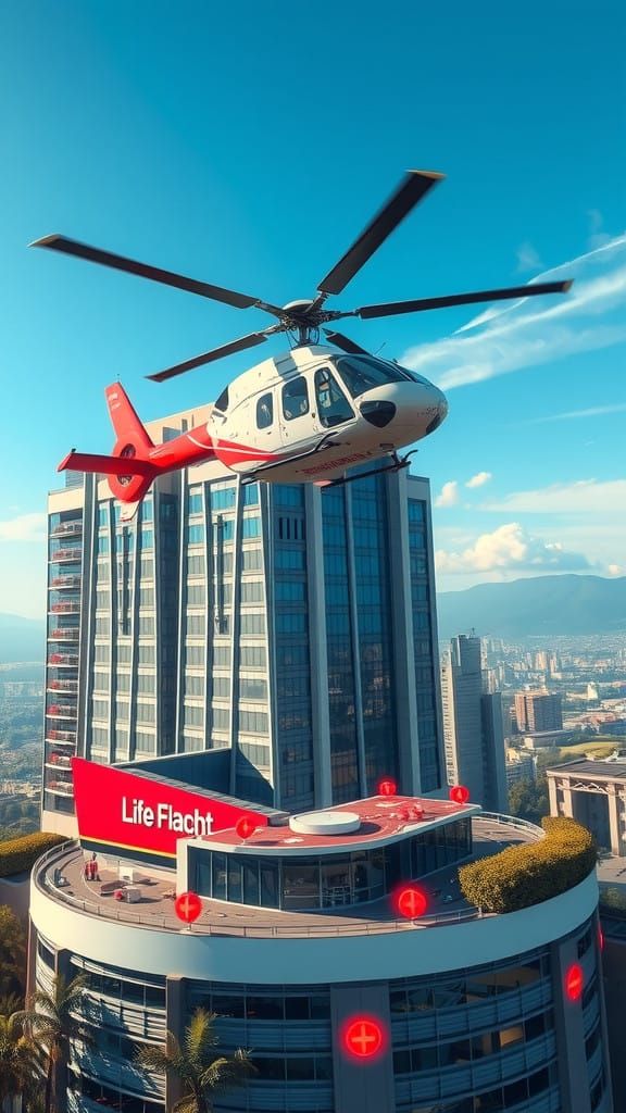 Stylish Helicopter Lands on Hospital Helipad in Wh... - AI Art