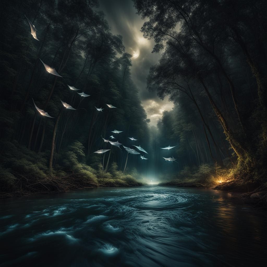More flying things in a forest - AI Generated Artwork - NightCafe Creator