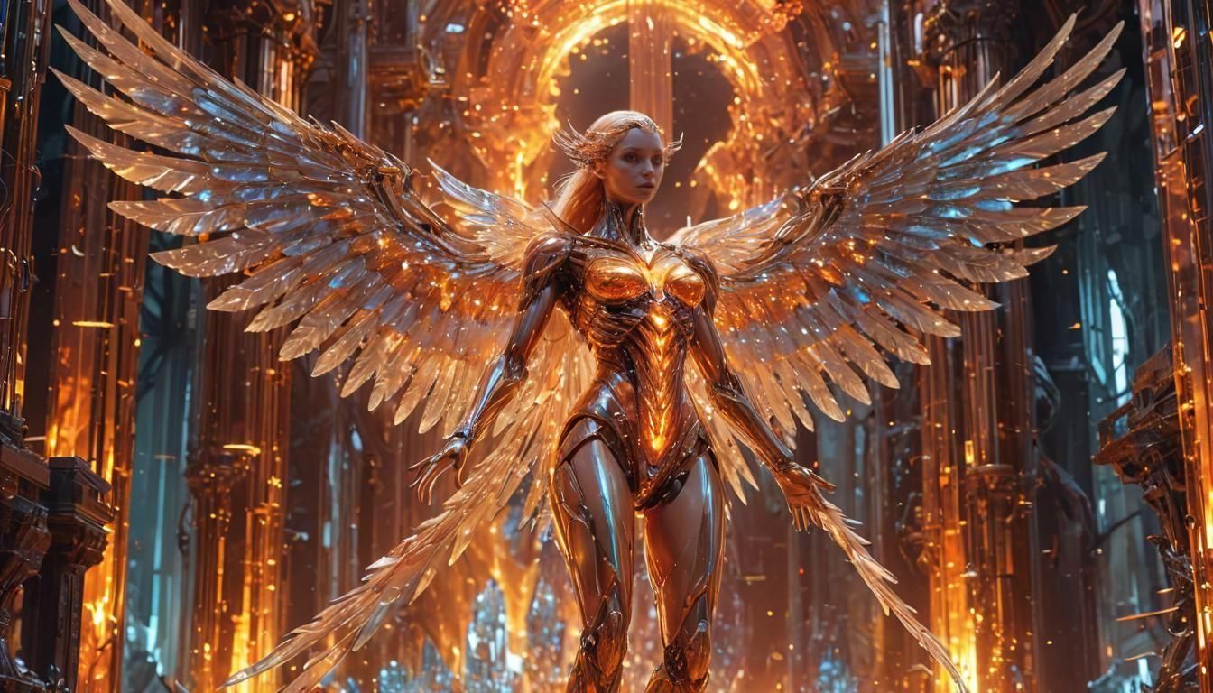 fiery cybernetic humanoid hybrid Angel - AI Generated Artwork ...