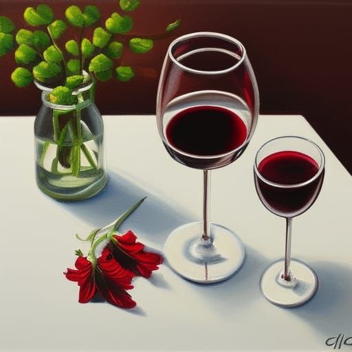 red wine spilling from a tipped over glass, close up view looking down ...