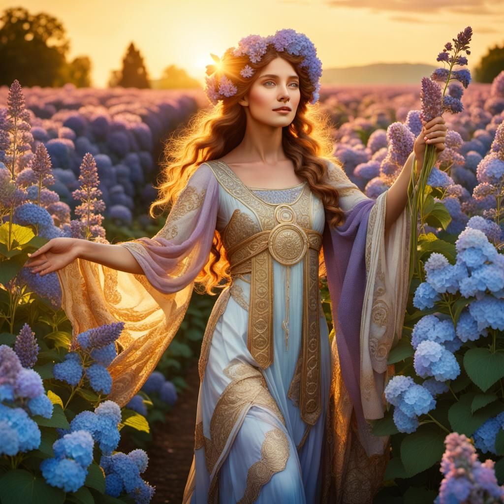 The Enchanting Summer Goddess Amidst Hydrangeas and Lavender - AI ...