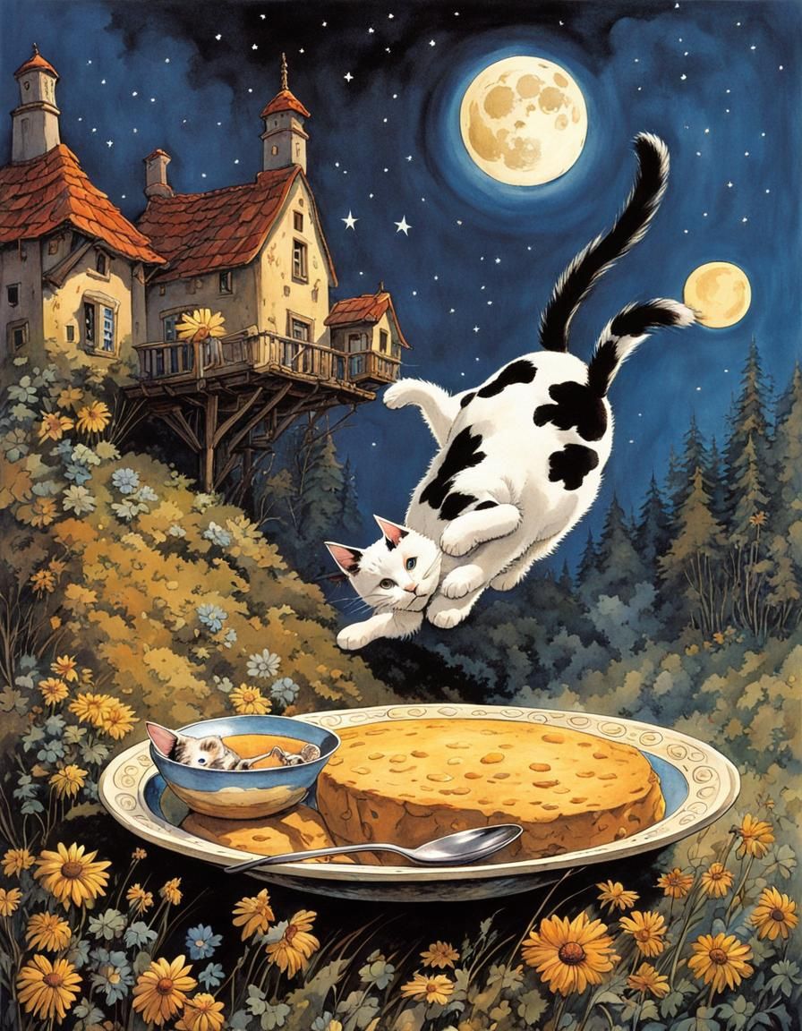 ...the cat and the fiddle, The cow jumped over the moon. The little dog ...