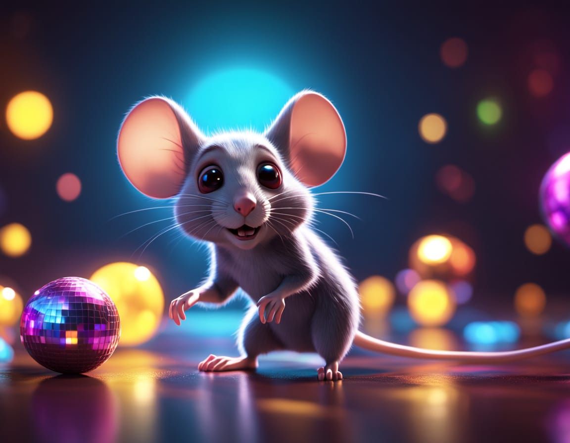Disco Mouse - Vibrant Disco Scene in Pixar-Style 3D Animatio...