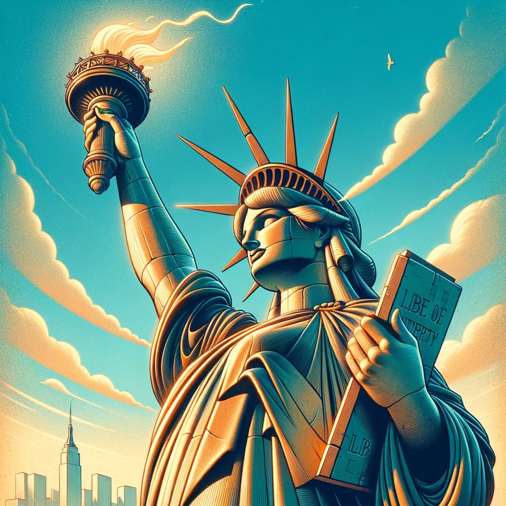 Statue of Liberty Dances in Joyful Liberty Style A... - AI Art