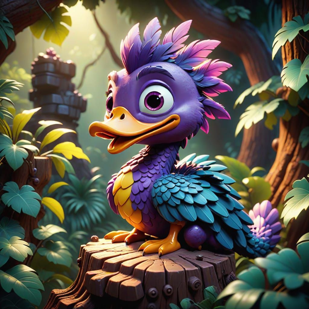 Grape Duck Aztec Dragon Jungle Scene in Vibrant Co... - AI Art