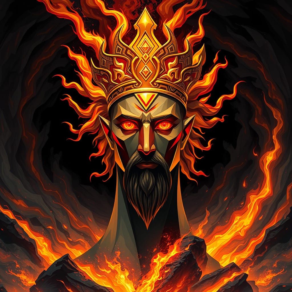 Epic Portrait of Atar, Iranian Fire God, in Blazin... - AI Art