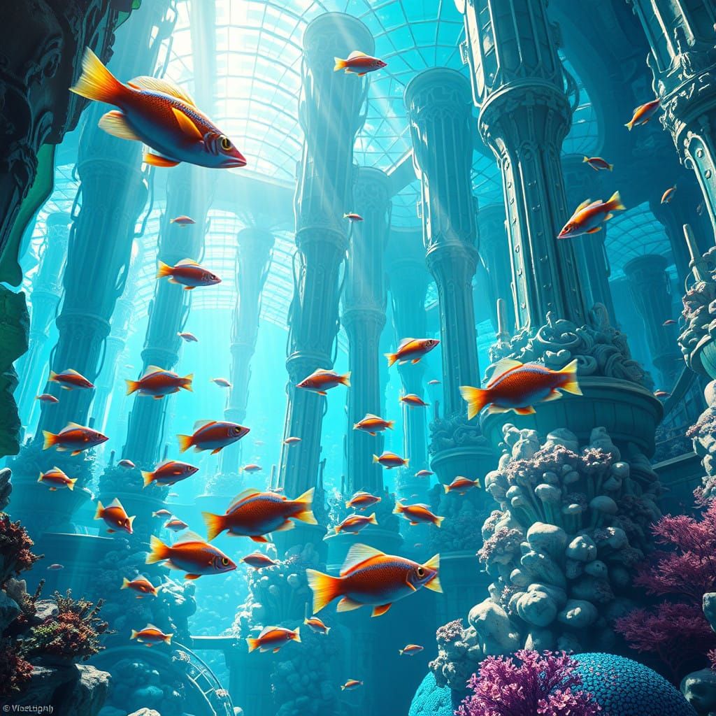 Inside The Aquarium - Surreal Aquarium Interior in Futurist...