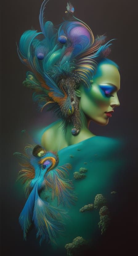 Incredible Detailed Full Body Portrait Of An Exotic Beautiful Peacock
