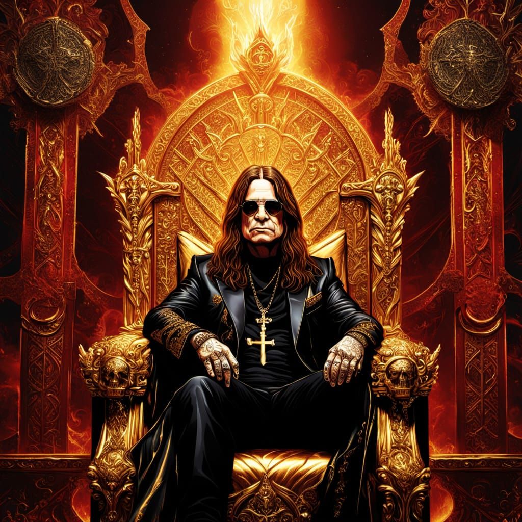 Ozzy Osbourne on Golden Throne in Fantasy Illustra... - AI Art