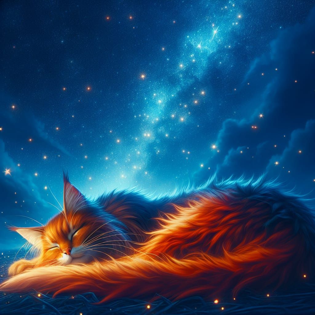 Fire star the cat laying in star clan realistic - AI Generated Artwork ...