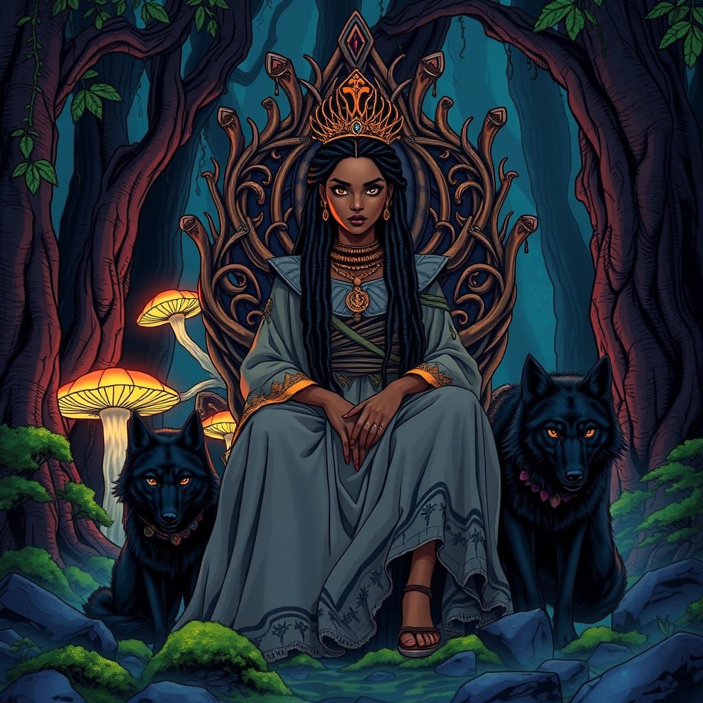 Ancient Queen of the Enchanted Forest in Vibrant, ... - AI Art