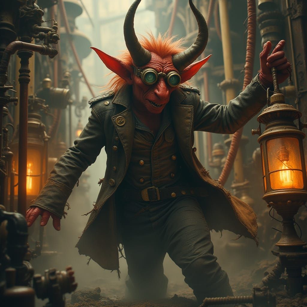 Steampunk Devil in a Claustrophobic Engine - AI Art