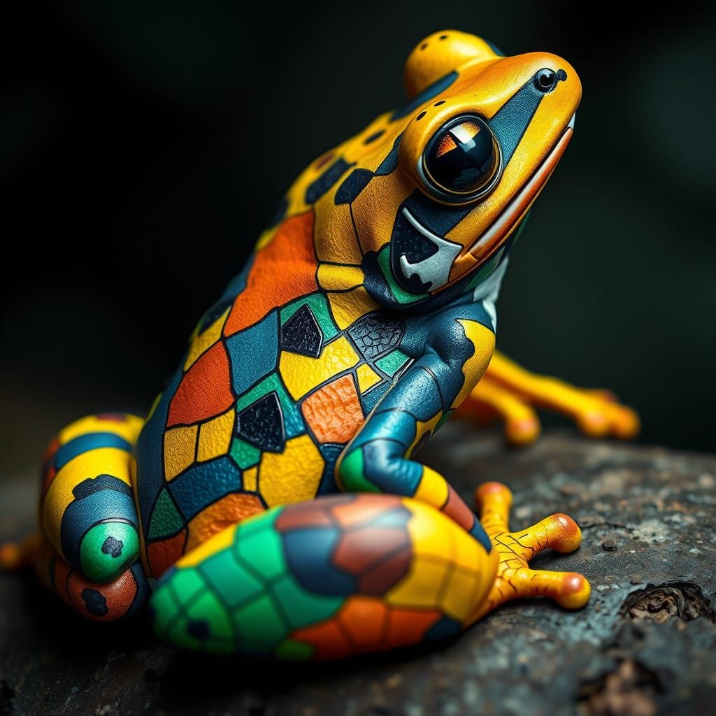 Vibrant Harlequin Toad with Mosaic Skin Patterns - AI Art