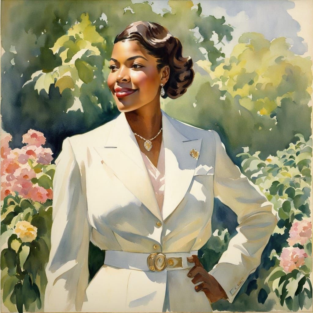 "In the Garden" - Elegant Woman in a Vintage Garden Scene