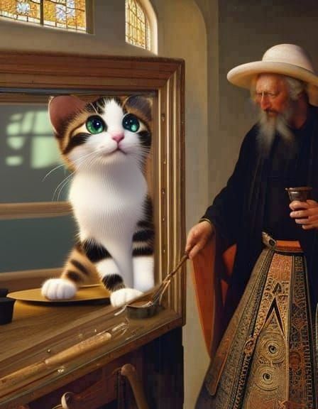 cute, adorable disney pixar calico kitten with a hat, painting. Pixar ...