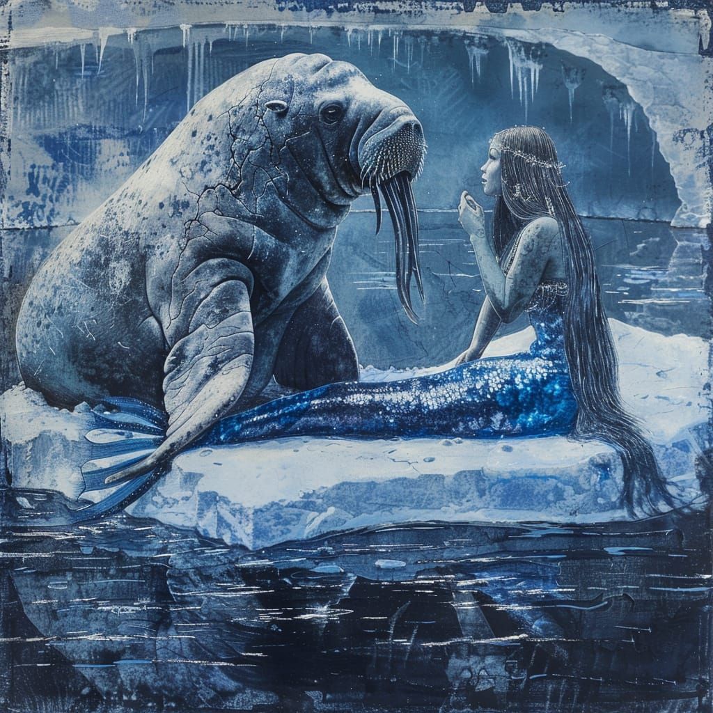 Mermaid Mets Walrus on a Slab of Ice - AI Generated Artwork - NightCafe ...