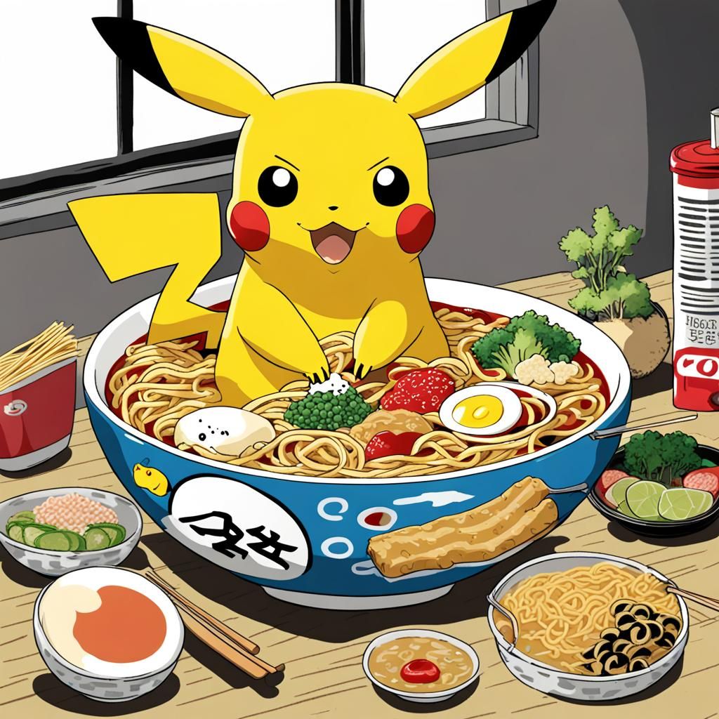 Pikachu eating ramen - AI Generated Artwork - NightCafe Creator