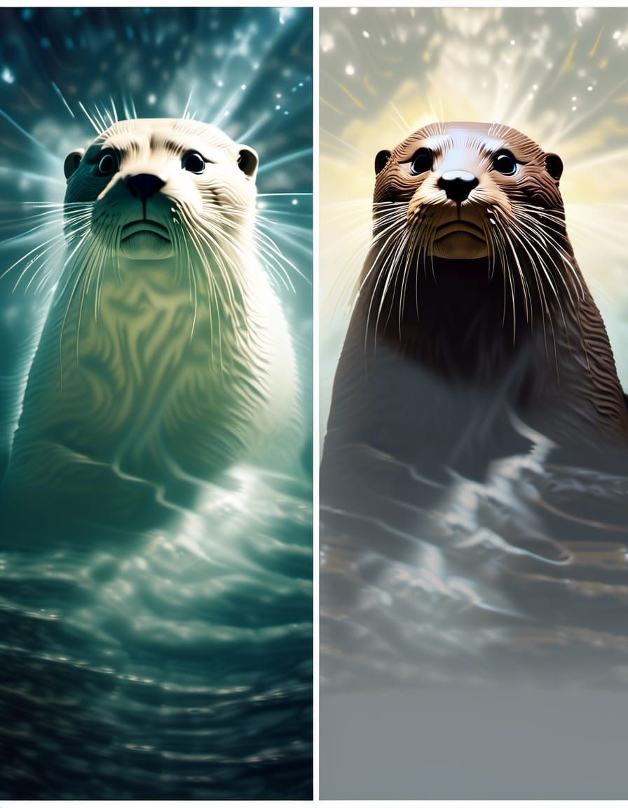 Split Photograph Portrait: Obese Otter Divide: Left-A River Otter of ...