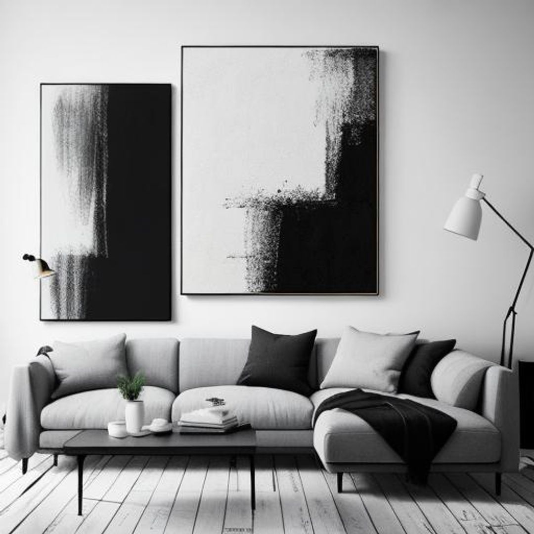 black and white abstract loose paint minimalist perfect proportions ...