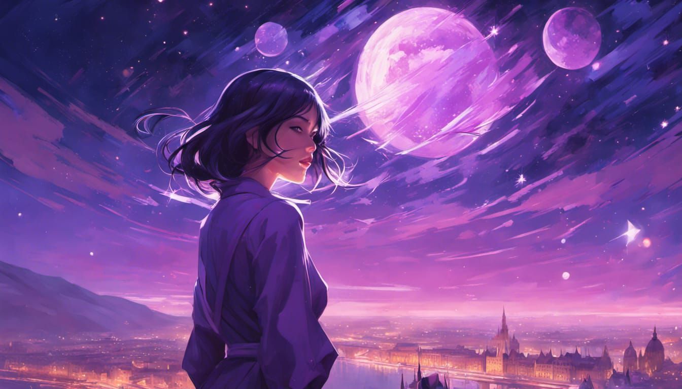 Beautiful purple starry night, concept art, 4 k, light dust, Budapest ...