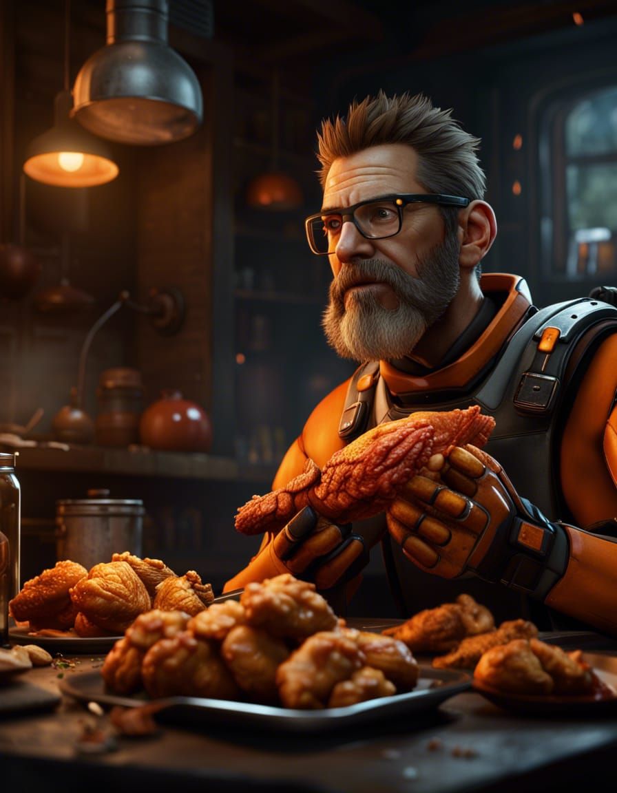 Gordon Freeman eating fried chicken - AI Generated Artwork - NightCafe ...