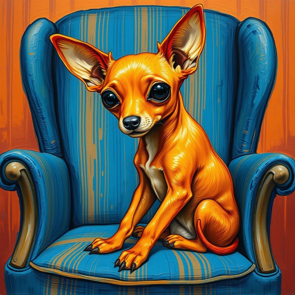 Glowing Cosmic Hound Sits Royal on Barcode Chair i... - AI Art