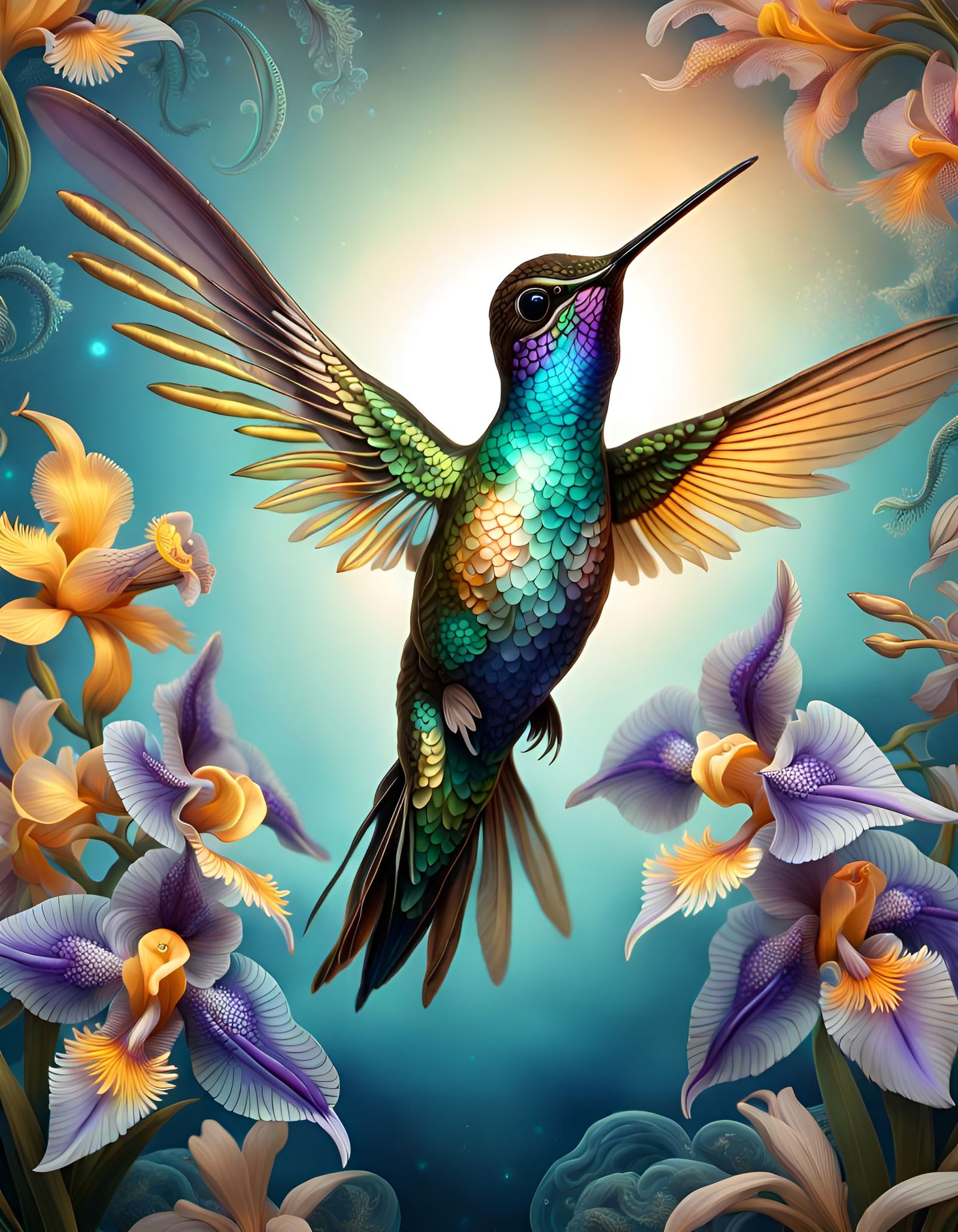 Hummingbirds in Flight 2 - AI Generated Artwork - NightCafe Creator