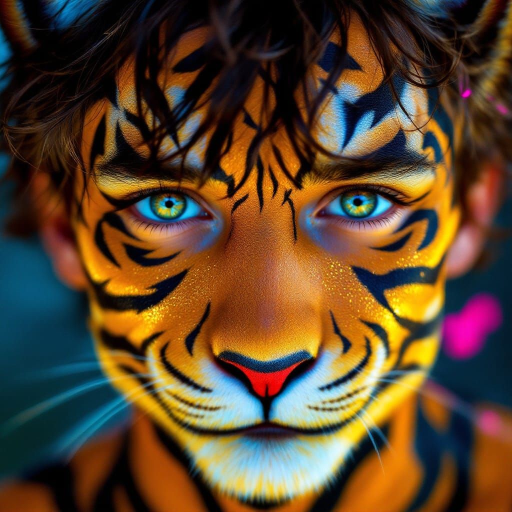 Catboy 250317 - Charming Young Man with Tiger-Inspired Facia...