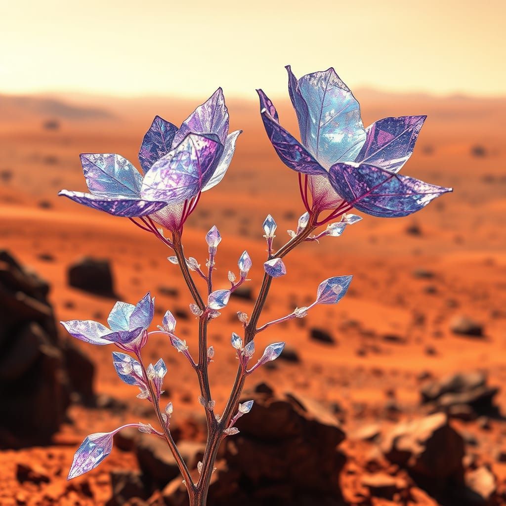Luminous Martian Bloom with Iridescent Leaves and ... - AI Art