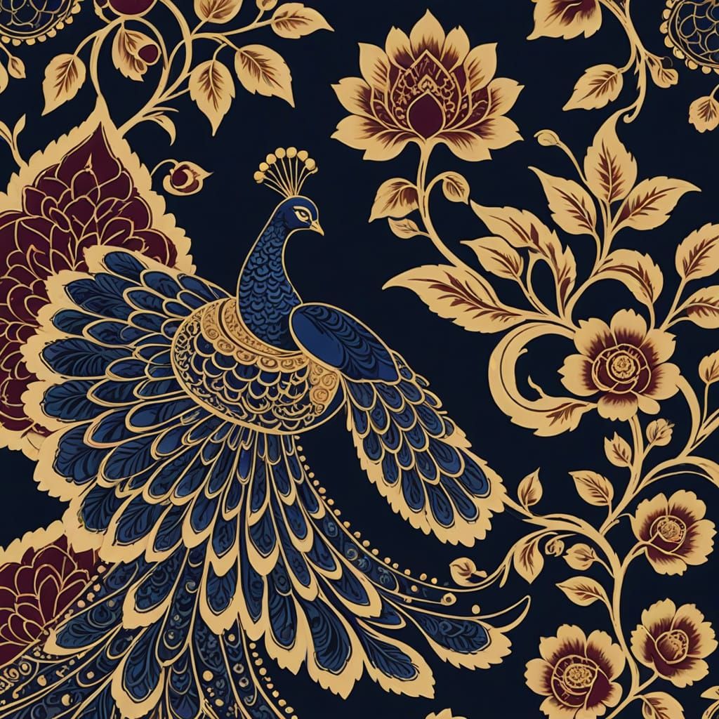 A refined block print motif for silk fabric, blending Rajasthani ...