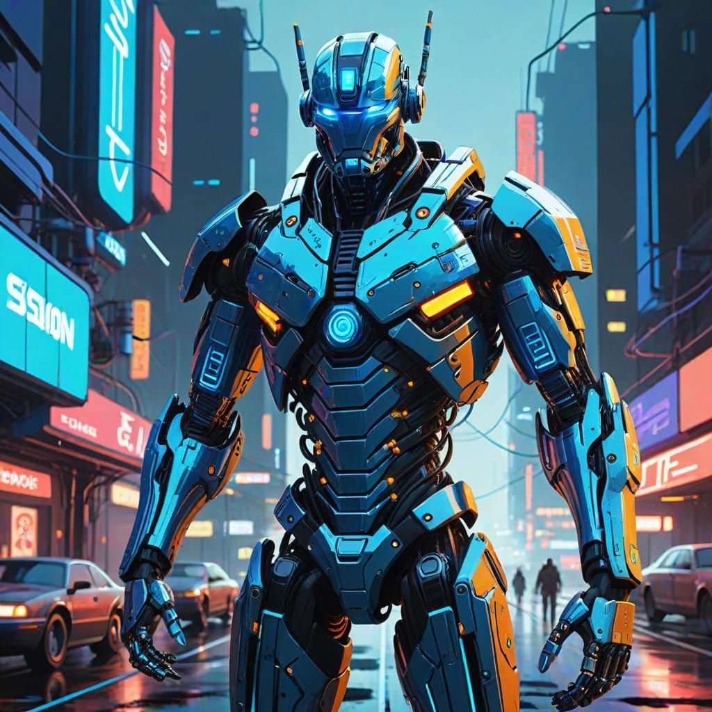 Armor AI integrated into the body - Cyborg Warrior in Dark F...