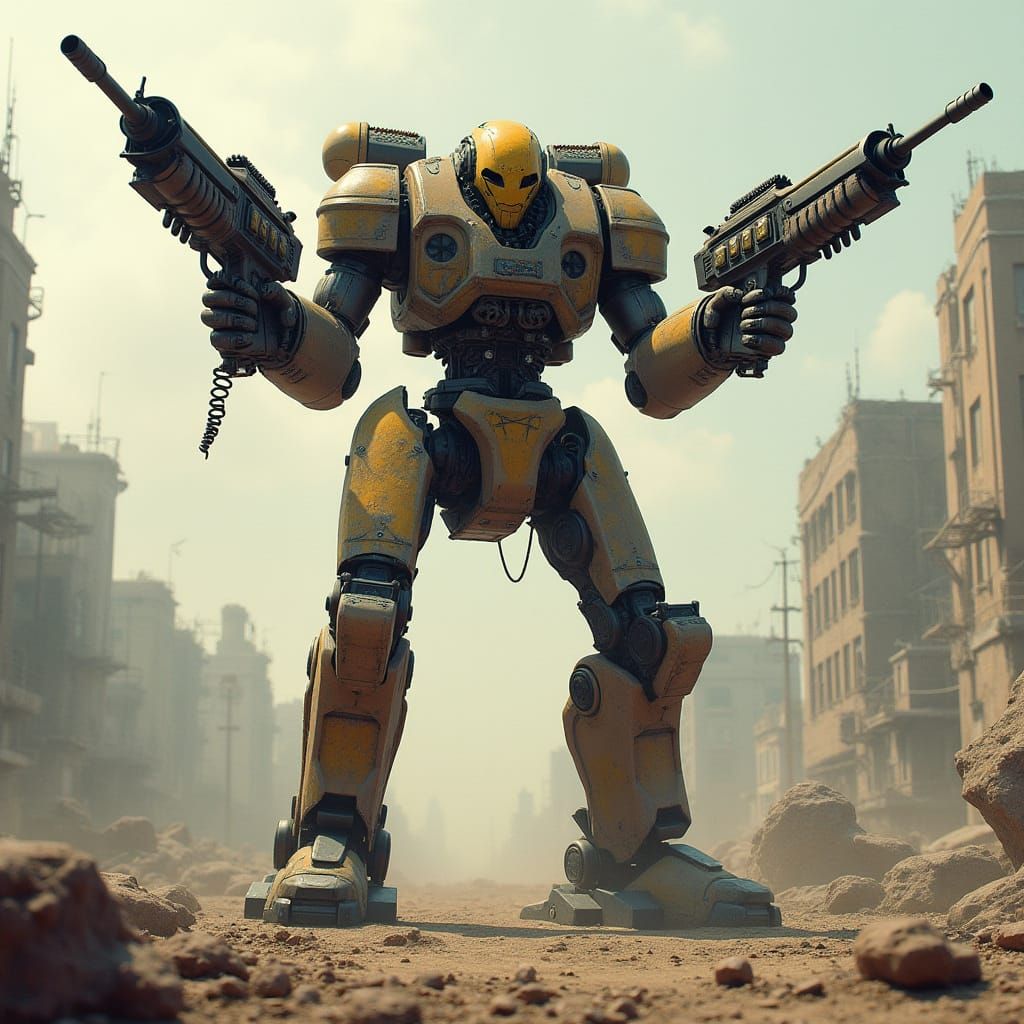 mech with miniguns - Mech Warrior Unleashes Dual Minigun Fur...