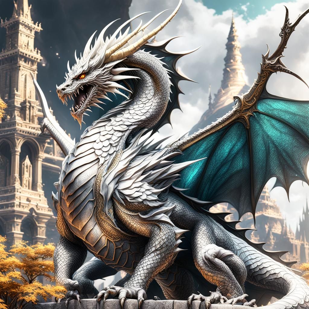 Silver dragon detailed matte painting, deep color, fantastical ...