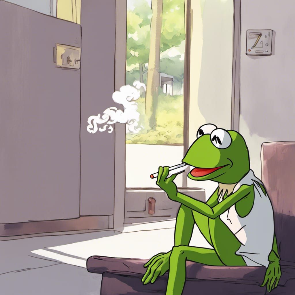 Depressed Kermit the frog puppet smoking - AI Generated Artwork ...