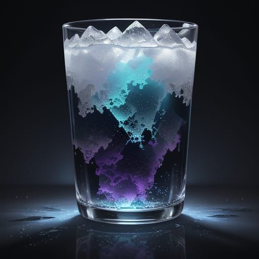 Frozen Glass Beakers with Miniature Lights in a Da... - AI Art