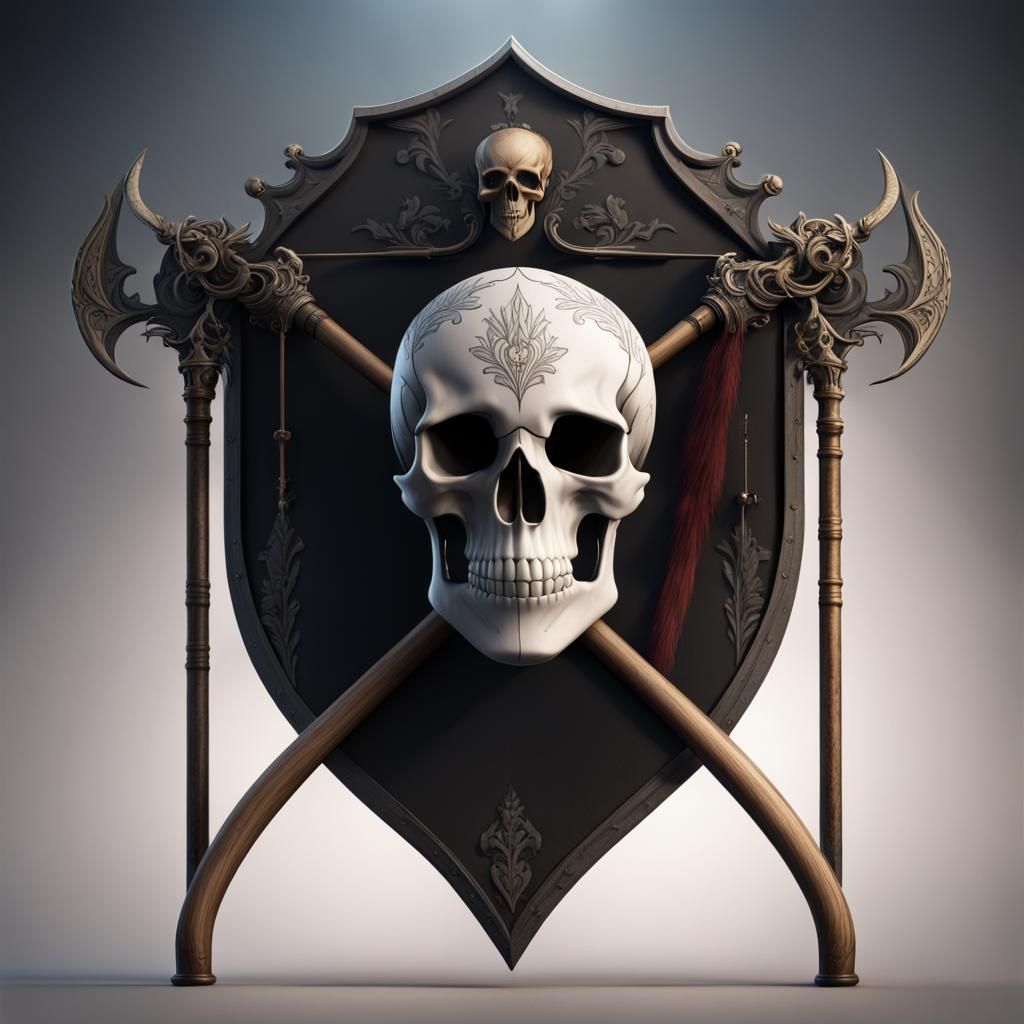 A family crest with a skull, a scythe, dark fabric - AI Generated ... A family crest with a skull, a scythe, dark fabric - AI Generated ...