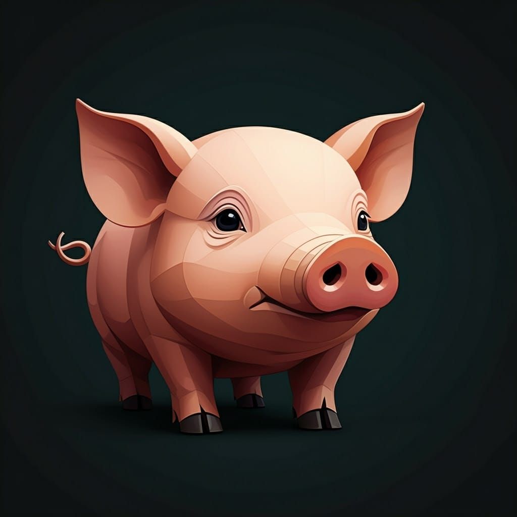 Abstract 3D Cubist Pig in Mondrian Style - AI Art