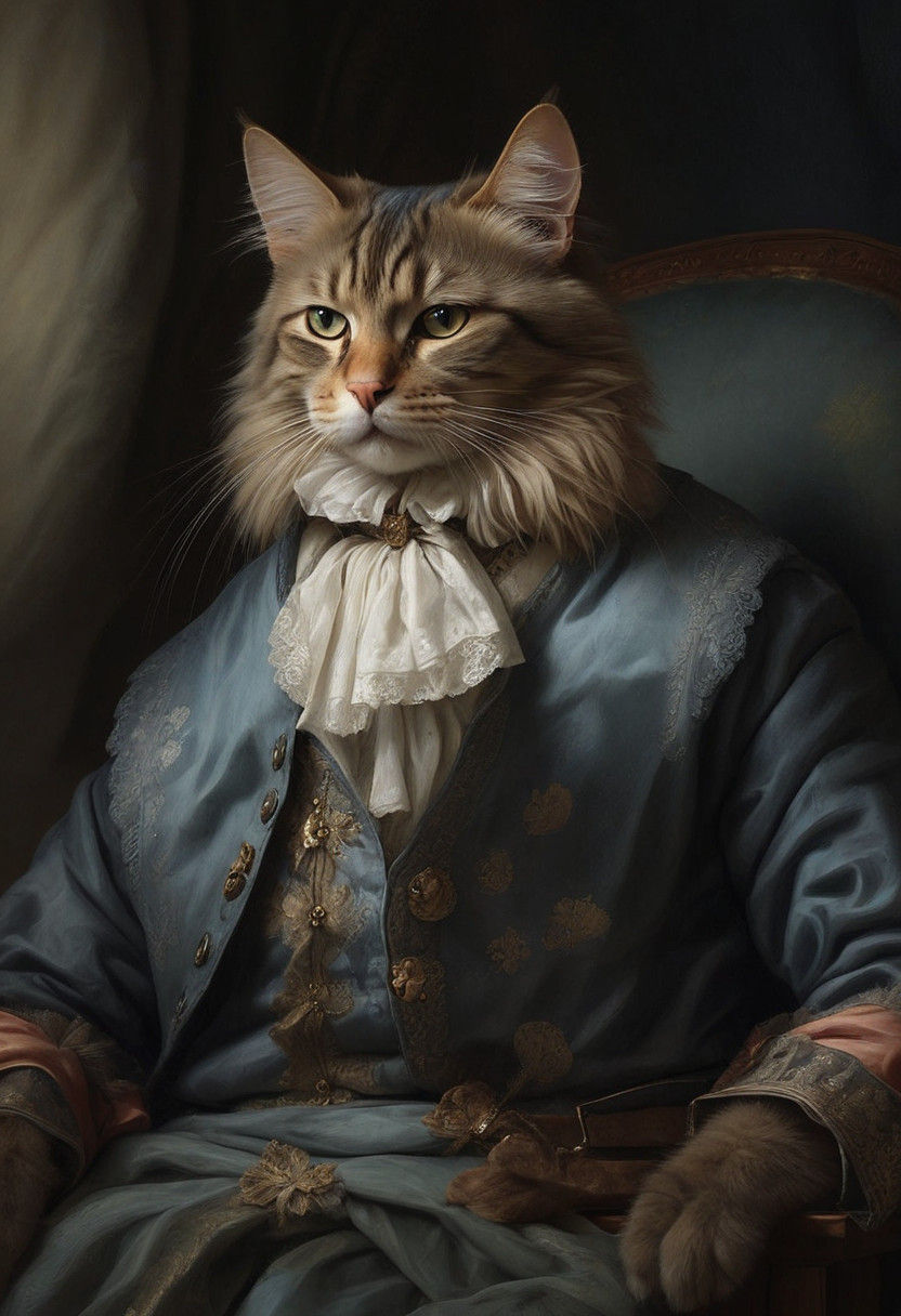 Renaissance Cat - Renaissance Feline Portrait in Traditional...