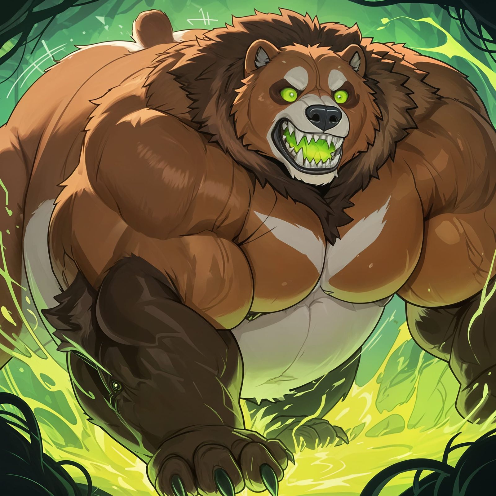 Glowing Bear with Muscular Physique and Voodoo Eye... - AI Art