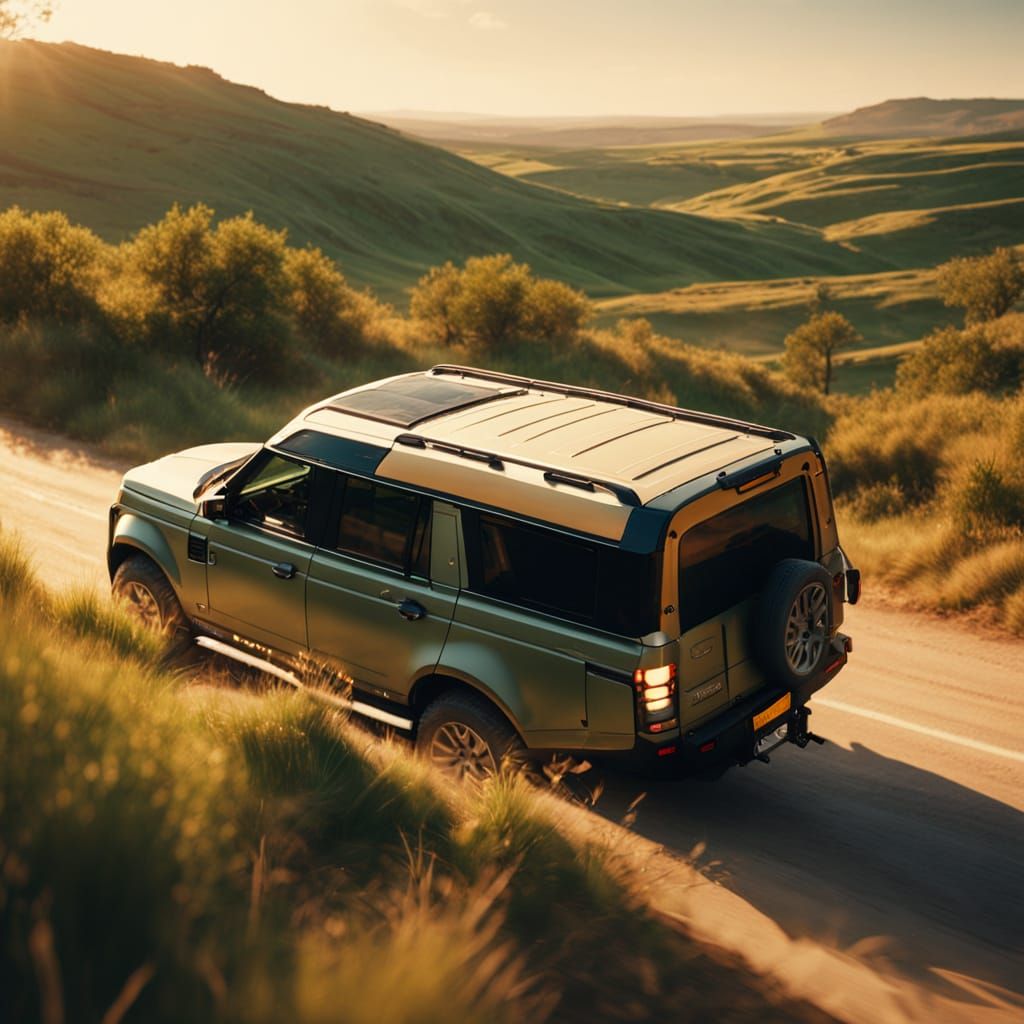 On the road for work - Land Rover on Dusty Road in Golden L...
