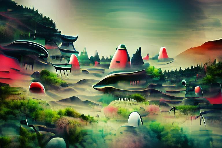 Japanese styled alien landscape Dan LuVisi digital illustration - AI ...