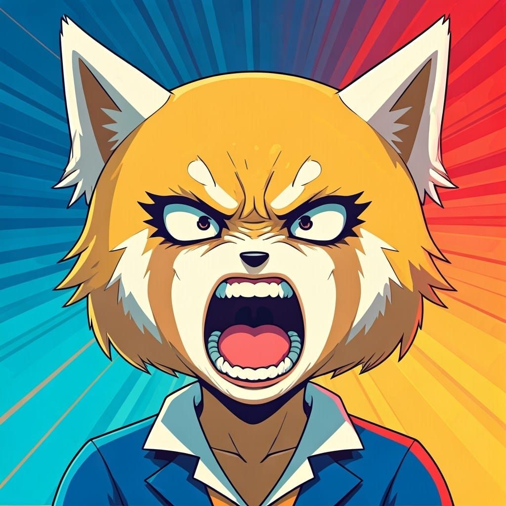 Retsuko angry 2 - Vibrant Anime Goddess Unleashes Fury in Tr...