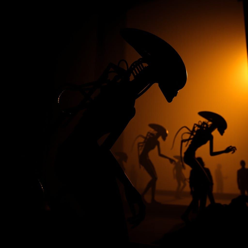 silhouette art....Silhouettes of aliens in the dark