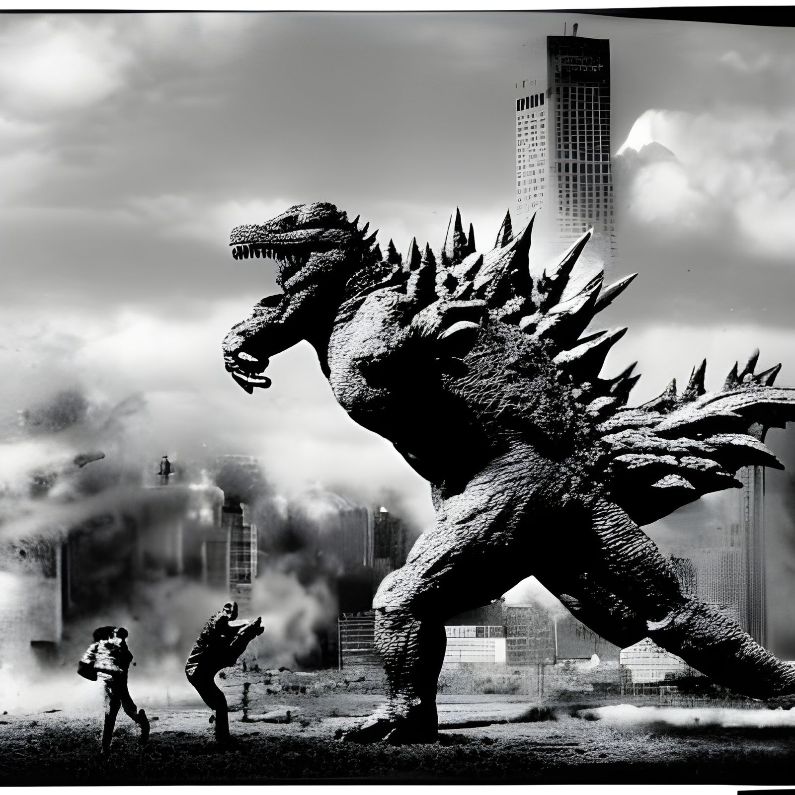 Hicks fight Godzilla black and white photo - AI Generated Artwork ...