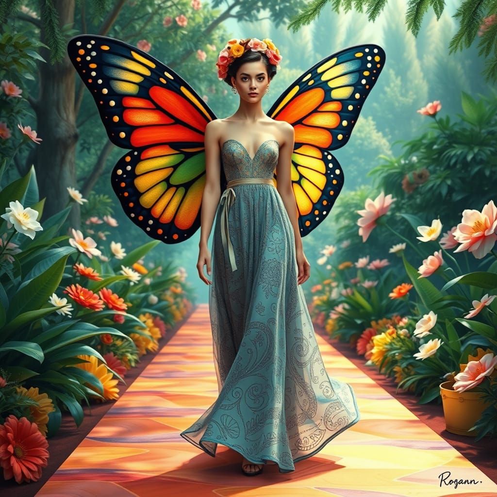 Butterfly Runway - Whimsical Butterfly Goddess on Vibrant Ru...