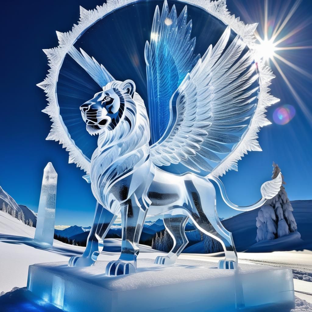 Winged Lion ice Sculpture - AI Generated Artwork - NightCafe Creator