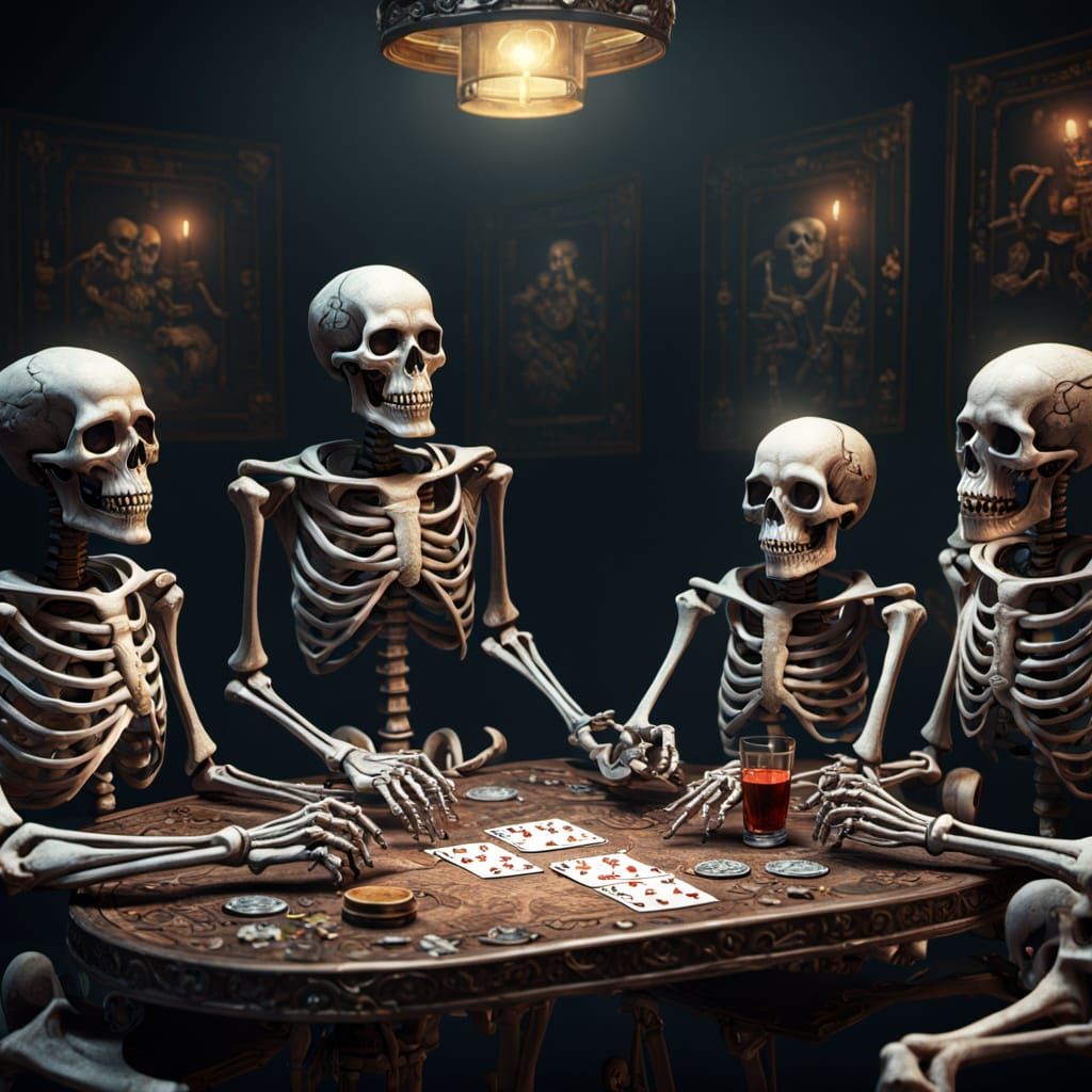Skeletal Gamblers Gather Round the Table in a Fant... - AI Art