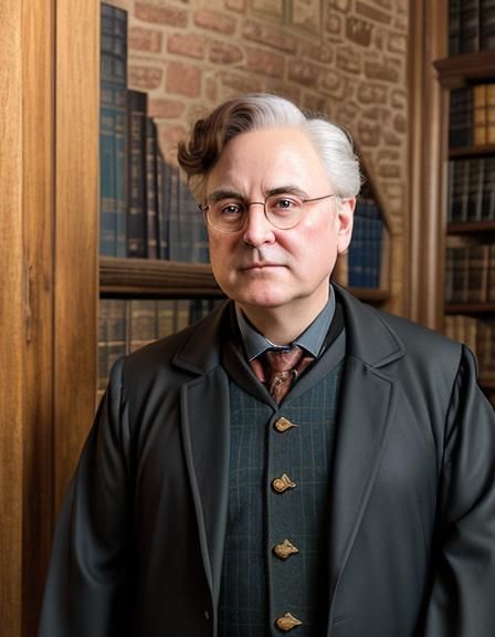 Storybook illustration of a round-faced man dressed as a professor at ...