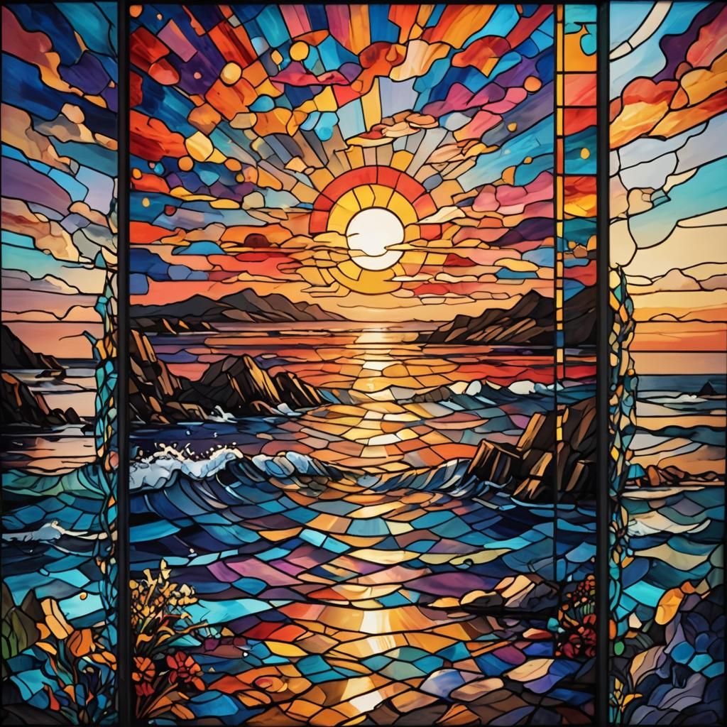 Stained glass sunset by the sea - AI Generated Artwork - NightCafe Creator