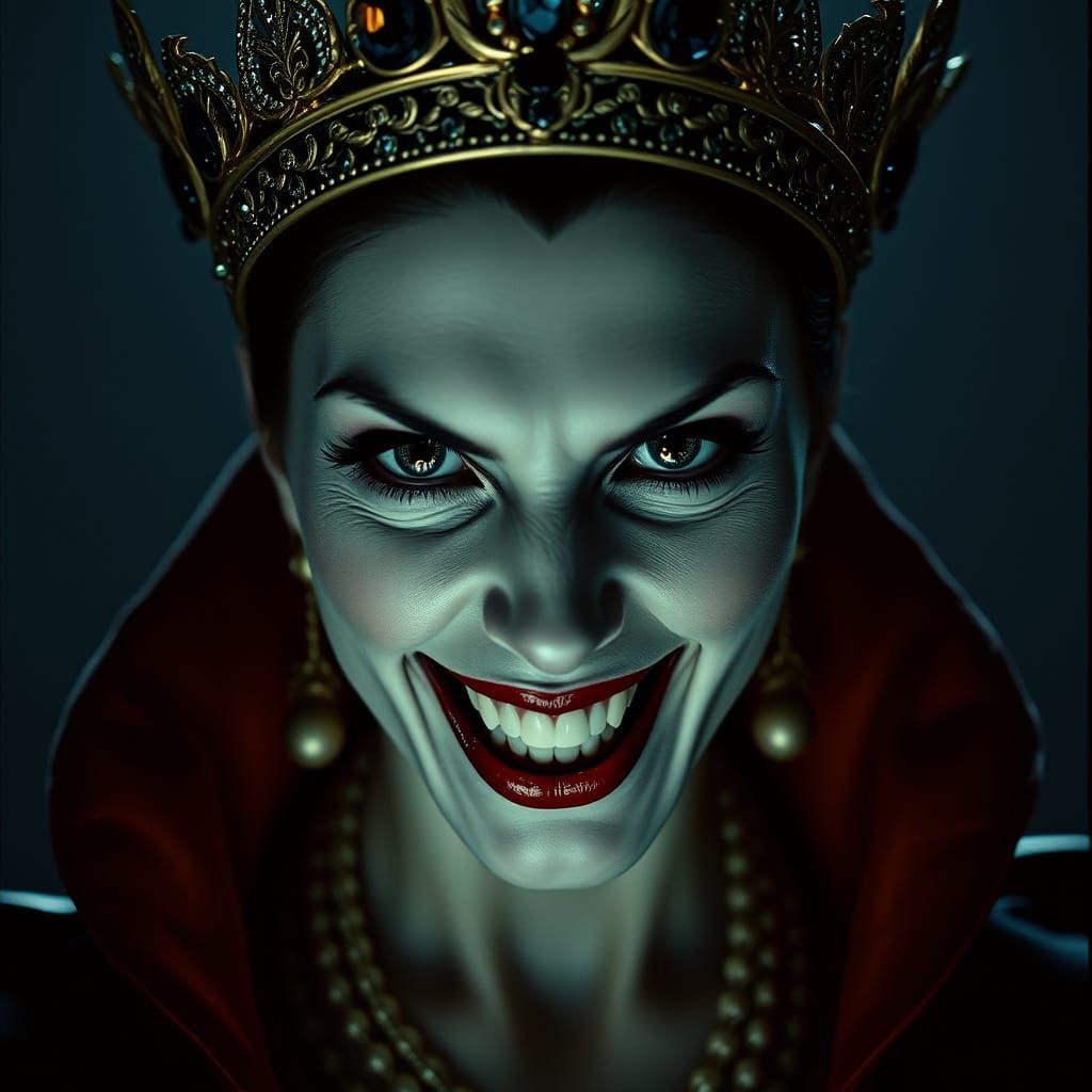 Vampire Queen Reigns with Sinister Gaze in Dark, O... - AI Art